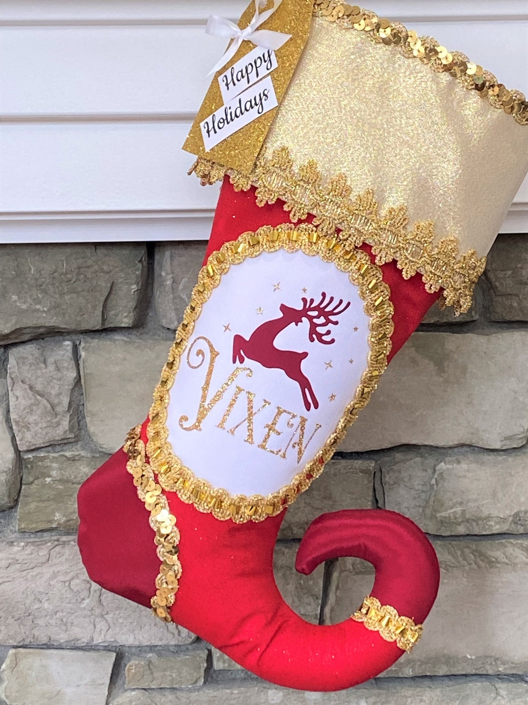 Santa's Reindeer Vixen Christmas Stocking - Etsy