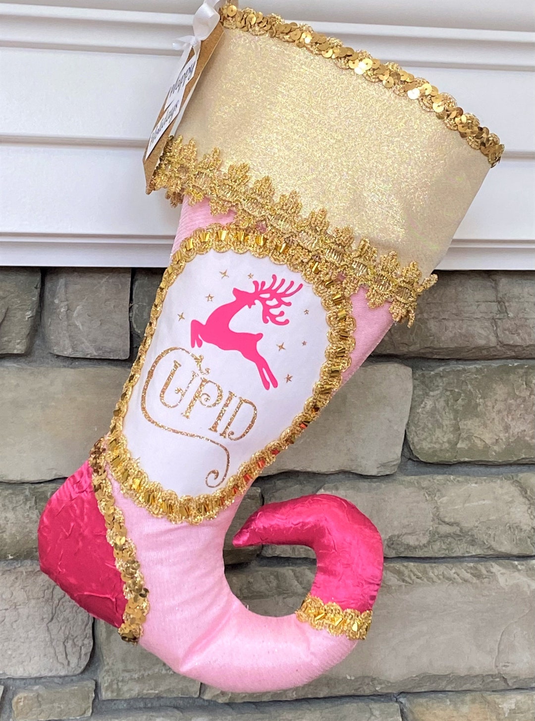 Santa's Reindeer Cupid Christmas Stocking - Etsy