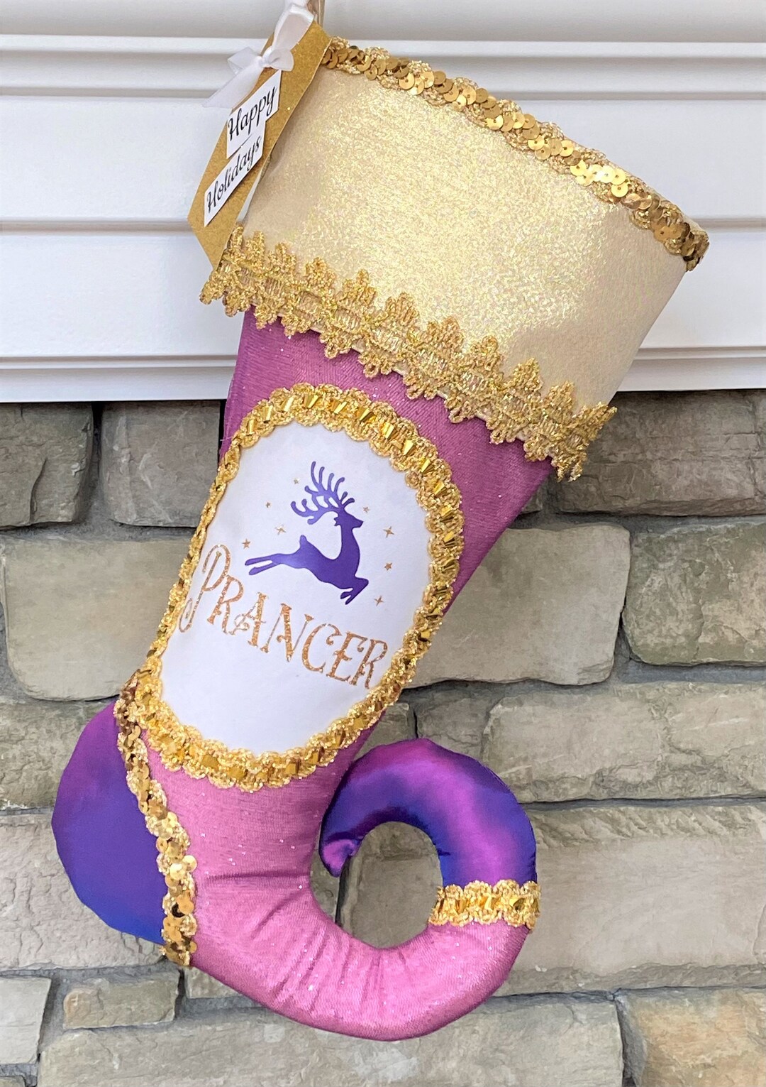 Santa's Reindeer Prancer Christmas Stocking - Etsy