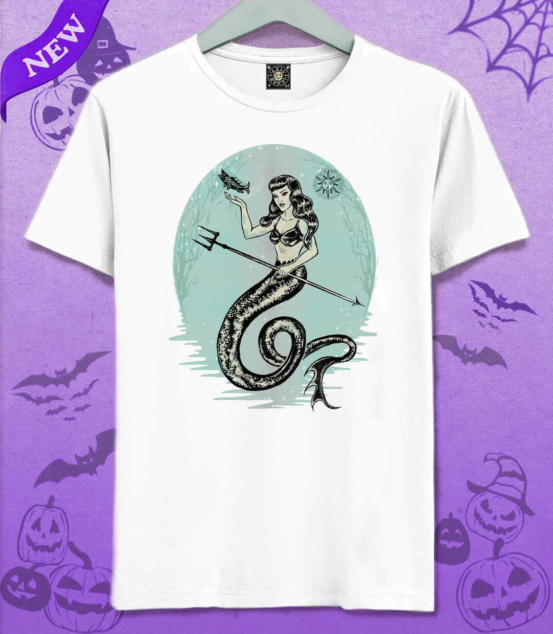 Mermaid Pin up T-shirt, Pin up Tee, Halloween Witch T Shirt, Pin up ...