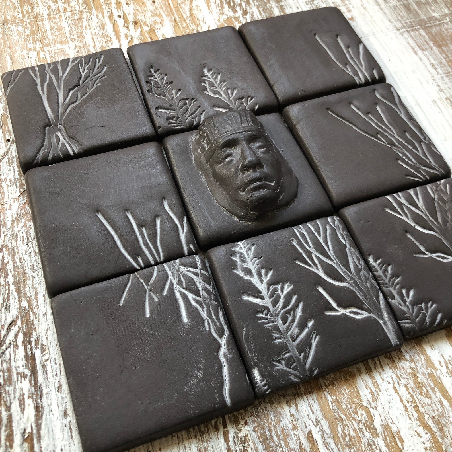 Moonlight Frost Handmade Tile-handpainted Tile-black Tile-small Tile ...