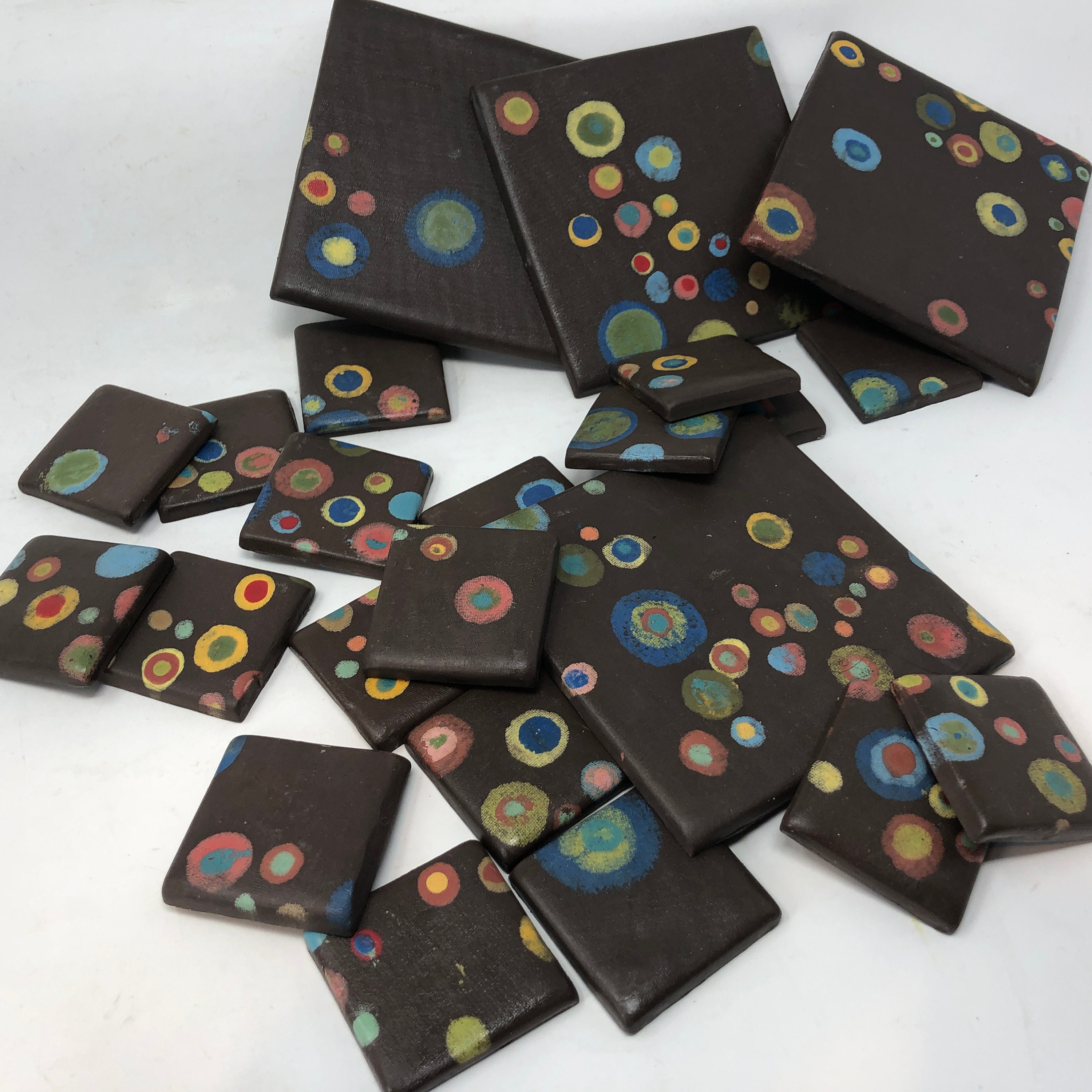 Spot On set of 24 Tiles-handmade tiles set- Hand Painted tile-Black ...