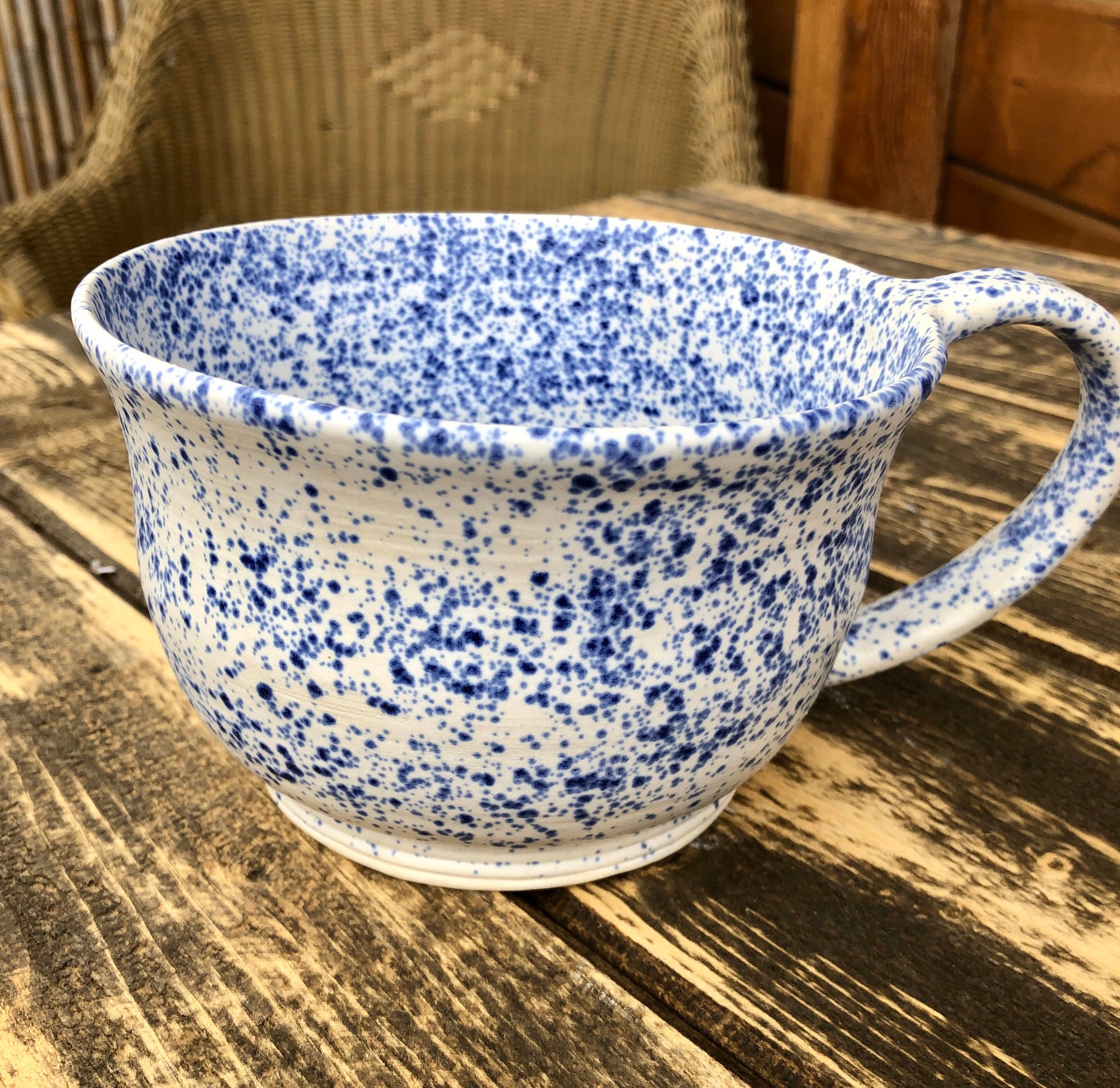 Blue and White Splatter Ware Pottery Cup-Blue Pottery mug-Blue and ...