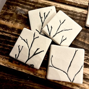 Winter Walk Artisan Porcelain Tiles-black and White Tile-handmade Tile ...