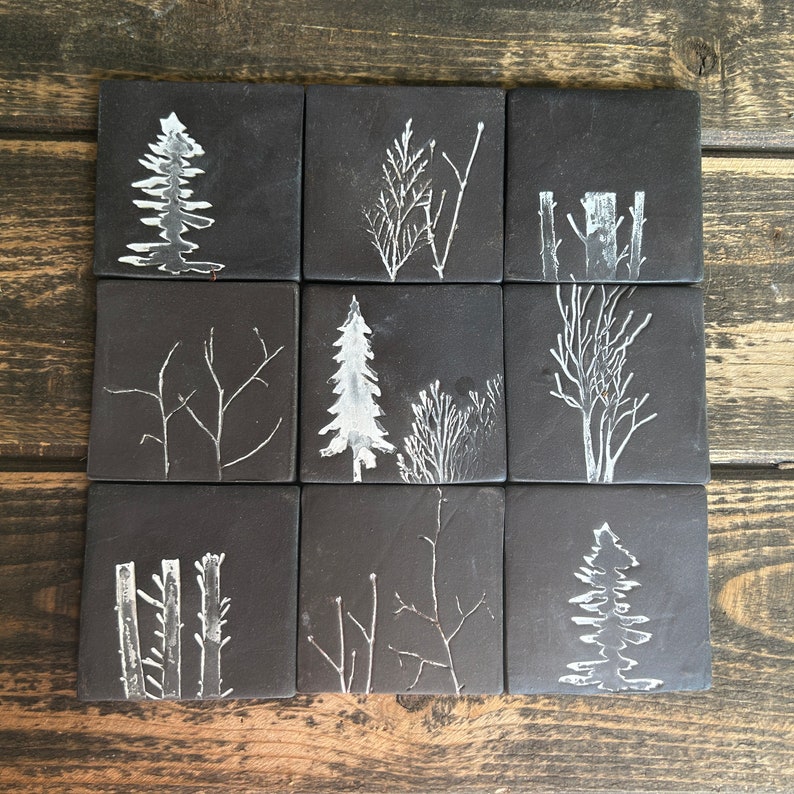 Moonlight Frost Artisan Tiles-black and White Tiles-handmade Tile-funky ...