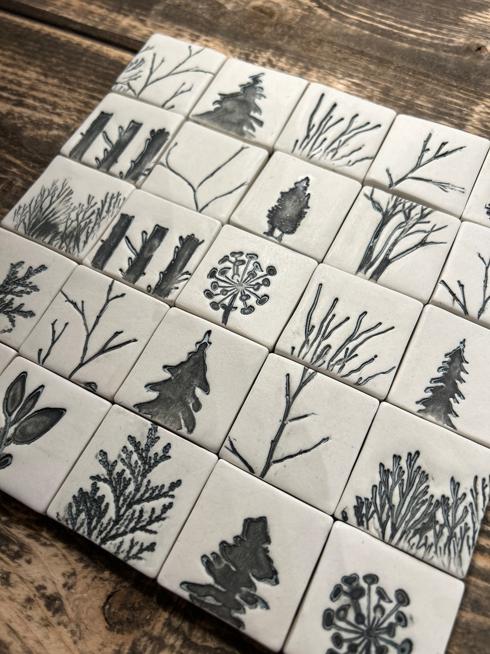 Winter Walk Artisan Porcelain Tiles-black and White Tile-handmade Tile ...