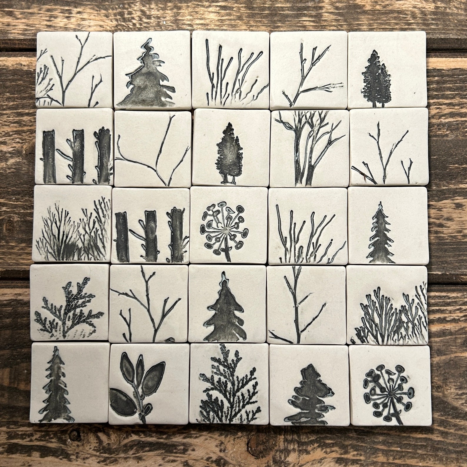 Winter Walk Artisan Porcelain Tiles-black and White Tile-handmade Tile ...