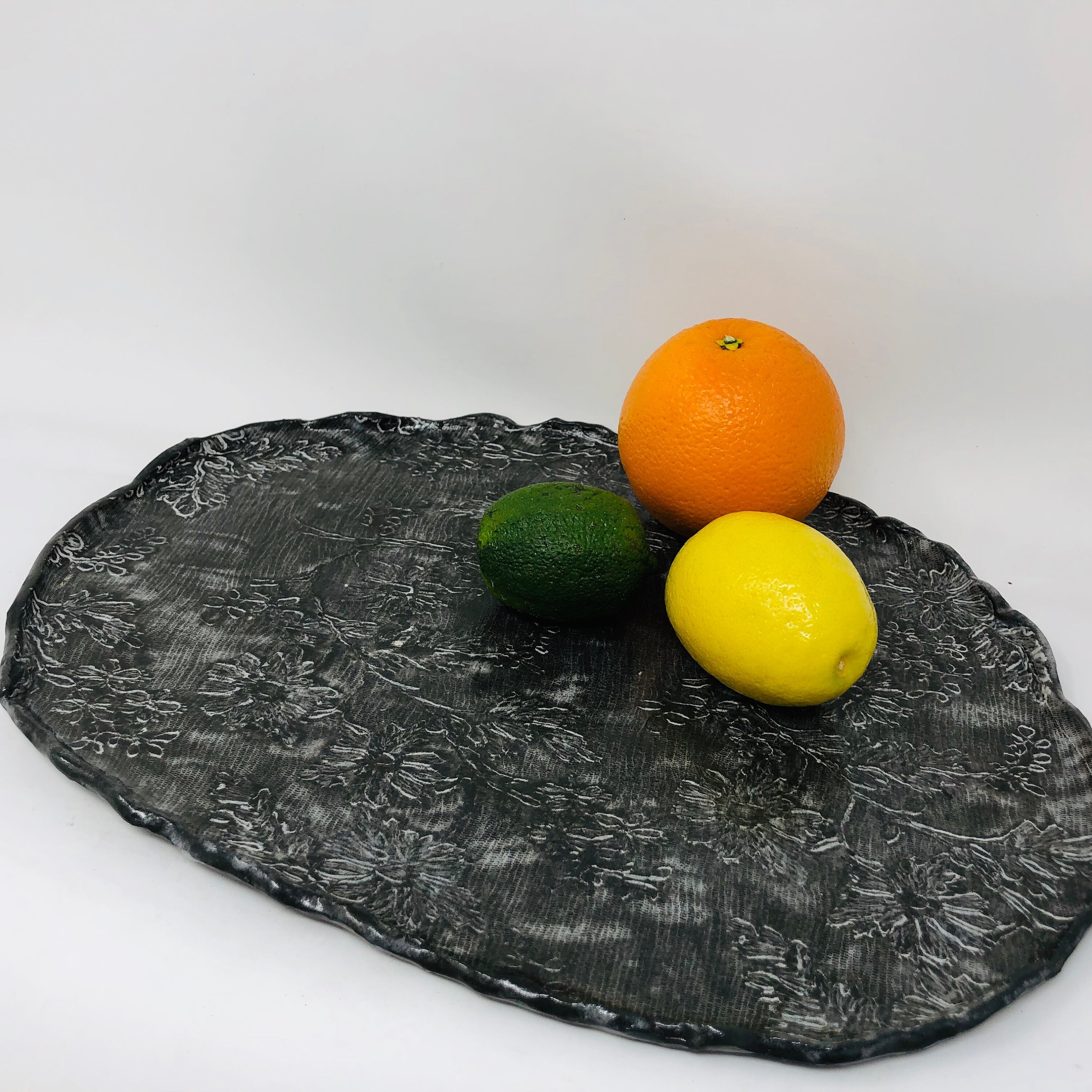 Black Clay Pottery Platter - Large Platter-hors d'oeuvre tray - Large ...