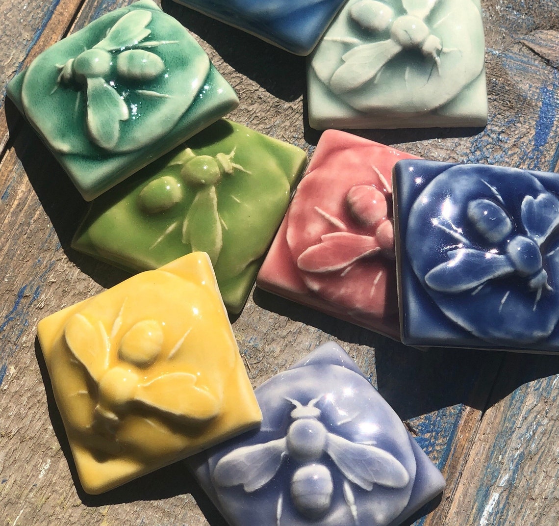 Porcelain Bee Artisan Tile-bee Tile-handmade Tile-relief Tile-bee Tile ...