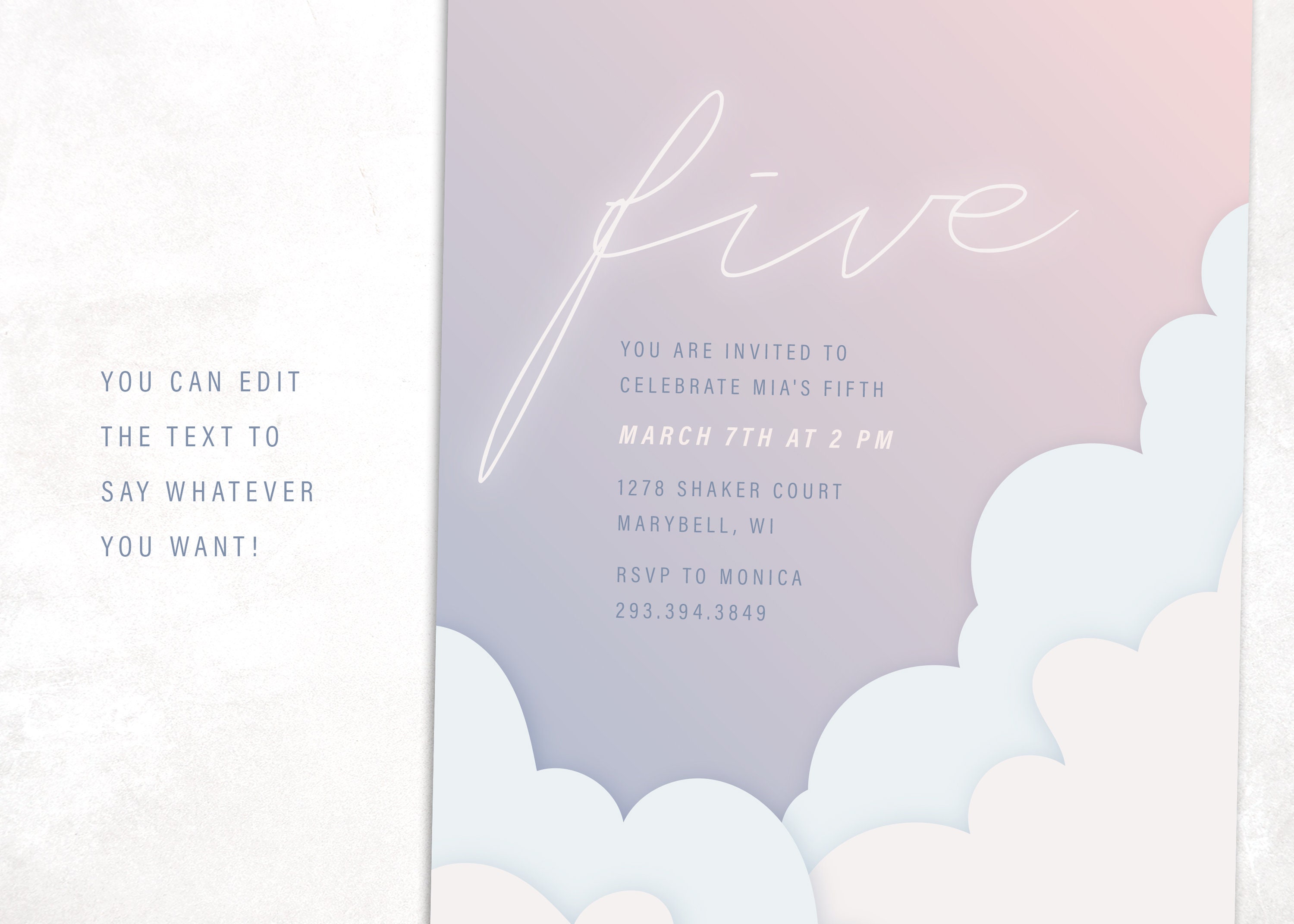 Printable Neon Cloud Birthday Invitation - Editable - Dream - Sleepover ...