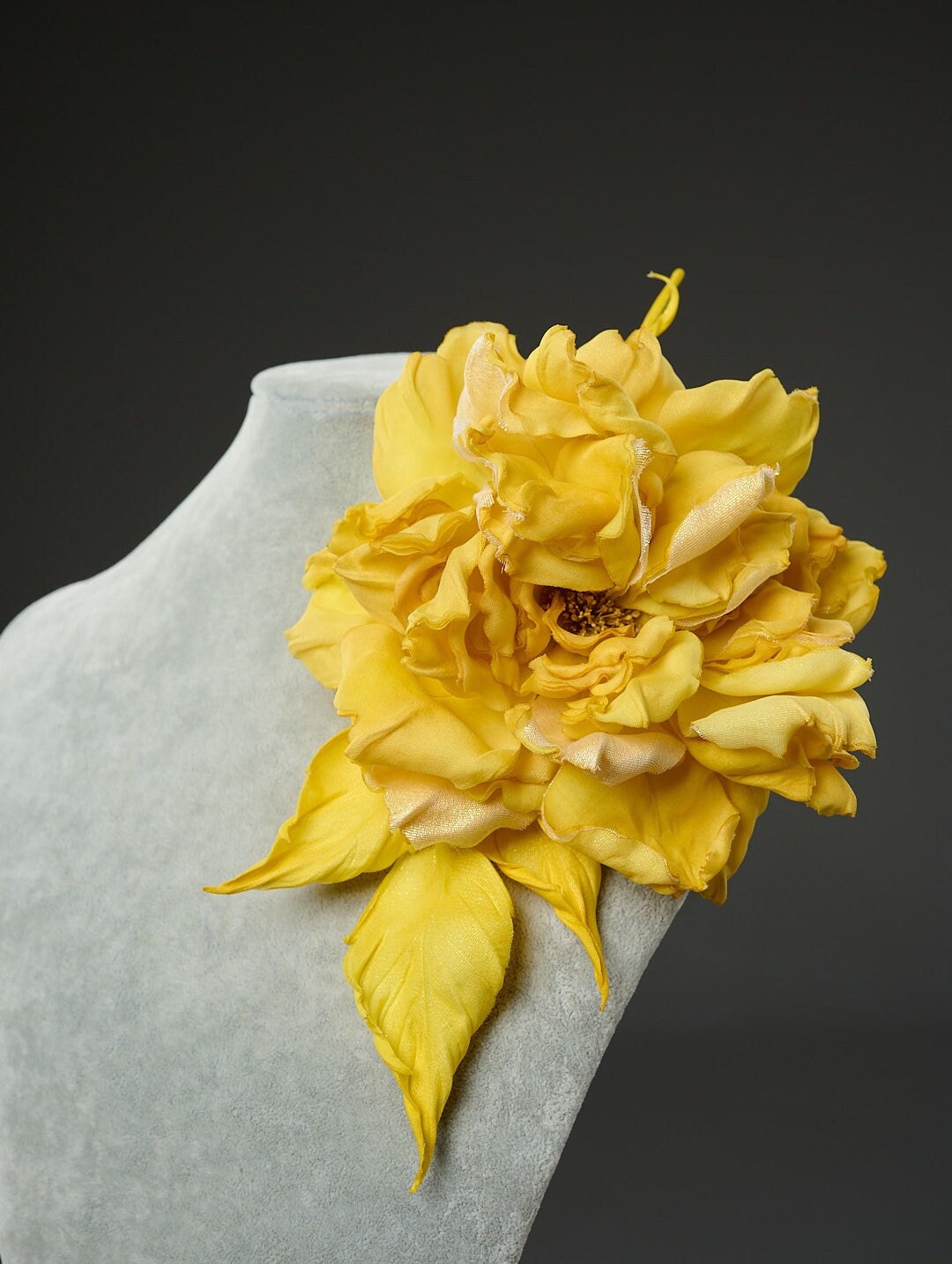 Yellow Silk Rose Brooch.large Flower Pin Artificial Flowers Silk ...