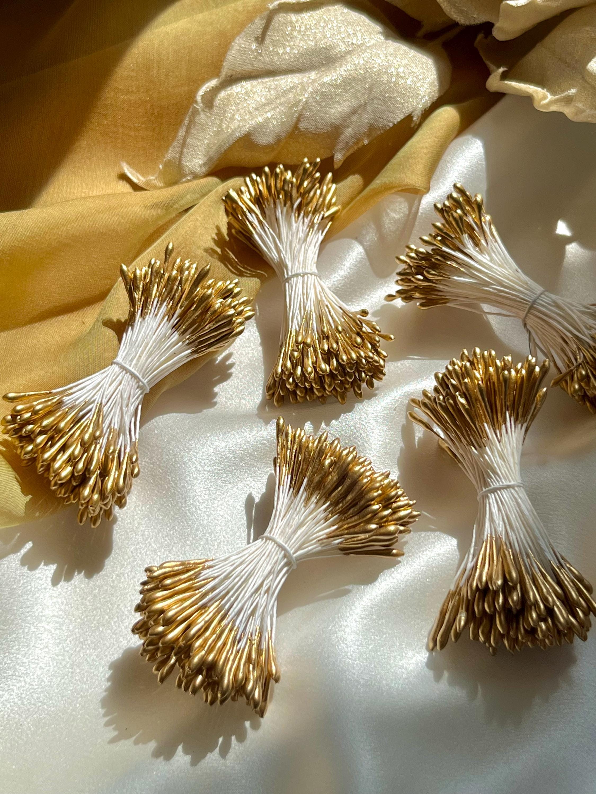 Set of 3&5 Pcs Gold Stamens for Artificial Flowers. Elongated and Round ...
