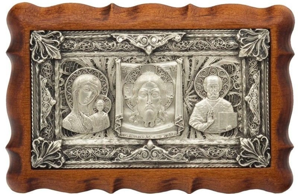 Silverplated Handmade 3 Icons Set Orthodox Icons for Car Icons | Etsy