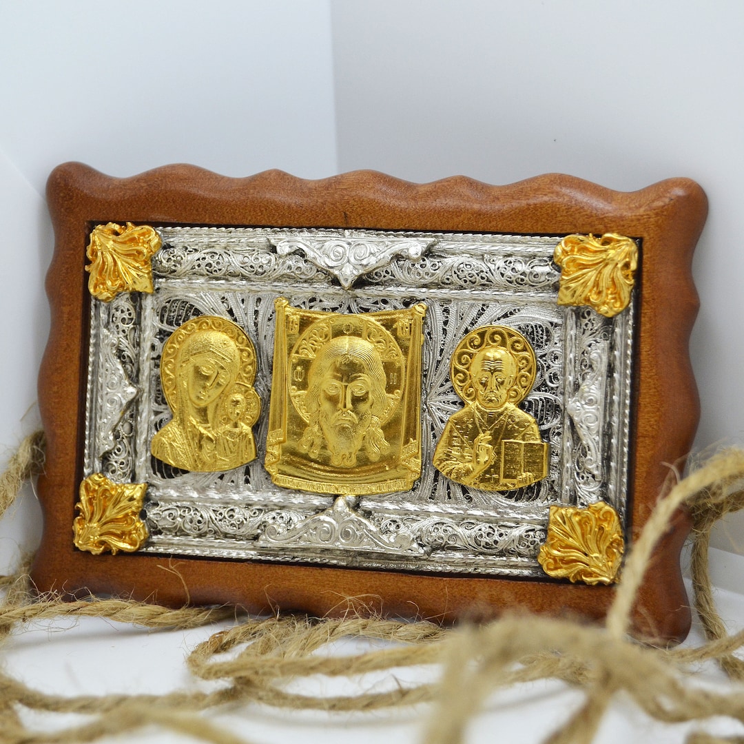 Gilded Handmade 3 Icons Set Orthodox Icons for Car Icons Travel Car ...