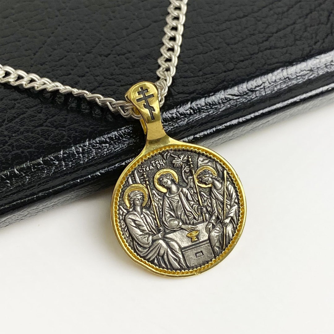 Gold Plating Orthodox Pendant "holy Trinity", Silver Pendant, Christian ...