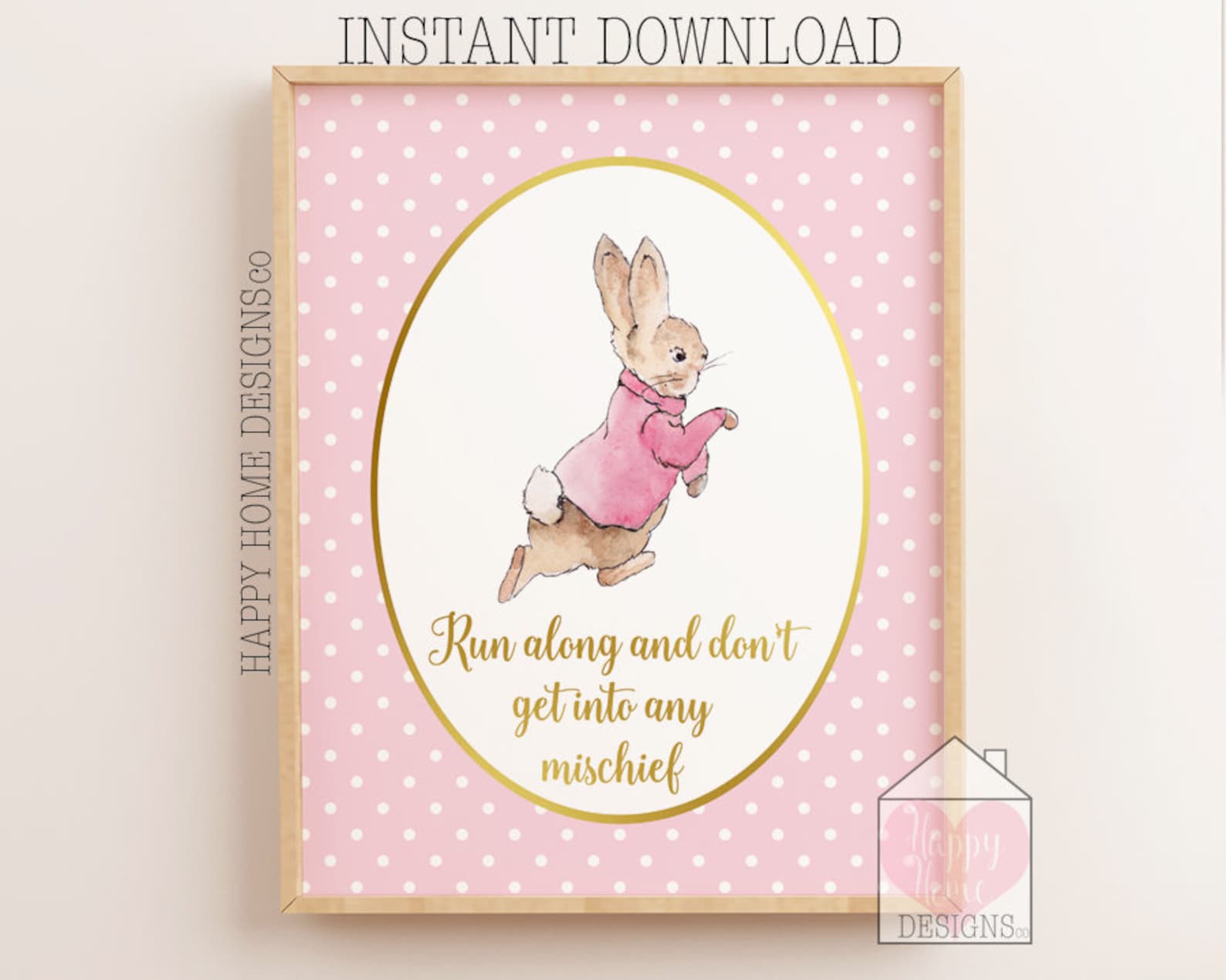 Pink Peter Rabbit Prints Girls Nursery Wall Art Printable | Etsy UK