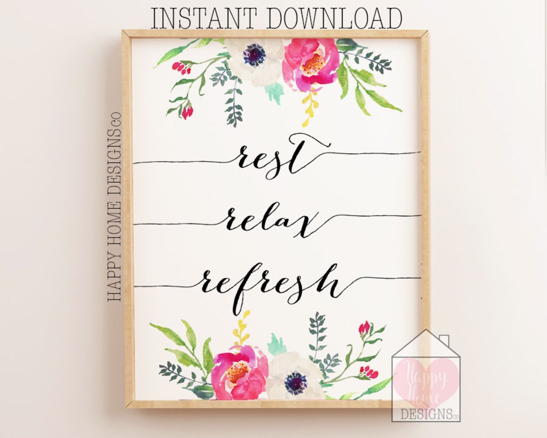 Rest Relax Refresh Print Bathroom Sign Bathroom Wall Art - Etsy UK
