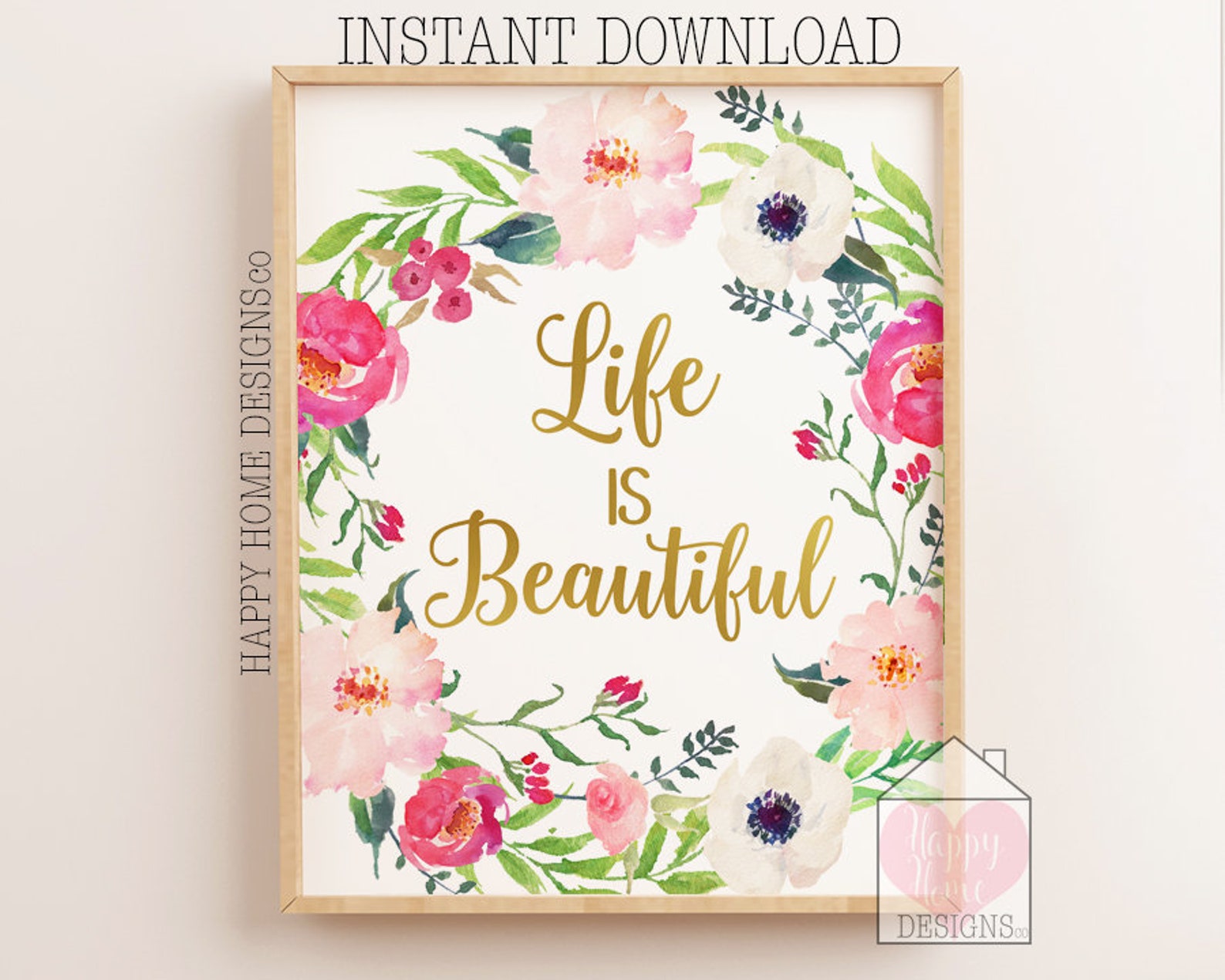 Life Is Beautiful Print Printable Wall Art Inspirational | Etsy