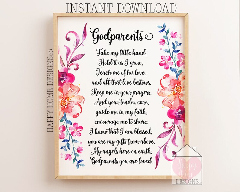 Godparents Print Gift for Godparents Baptism Print for - Etsy