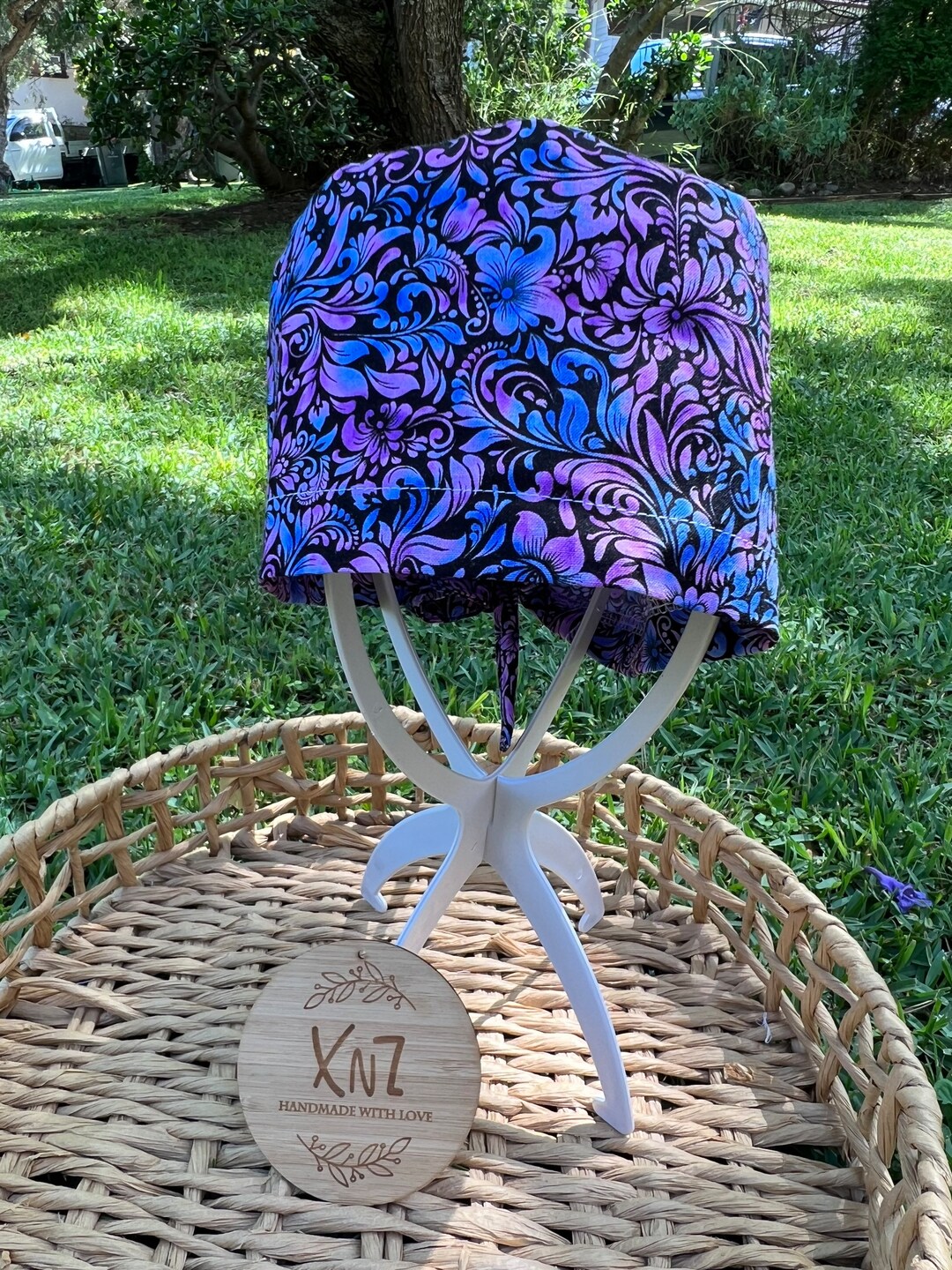 blue-and-pink-flower-surgical-scrub-hat-scrub-cap-etsy