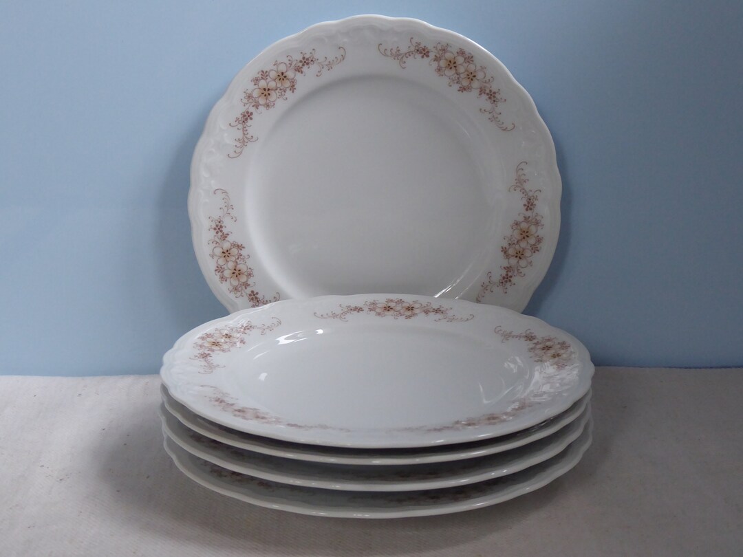Vintage Set of Five Plates Seltmann Weiden Julia White Brown Flowers ...