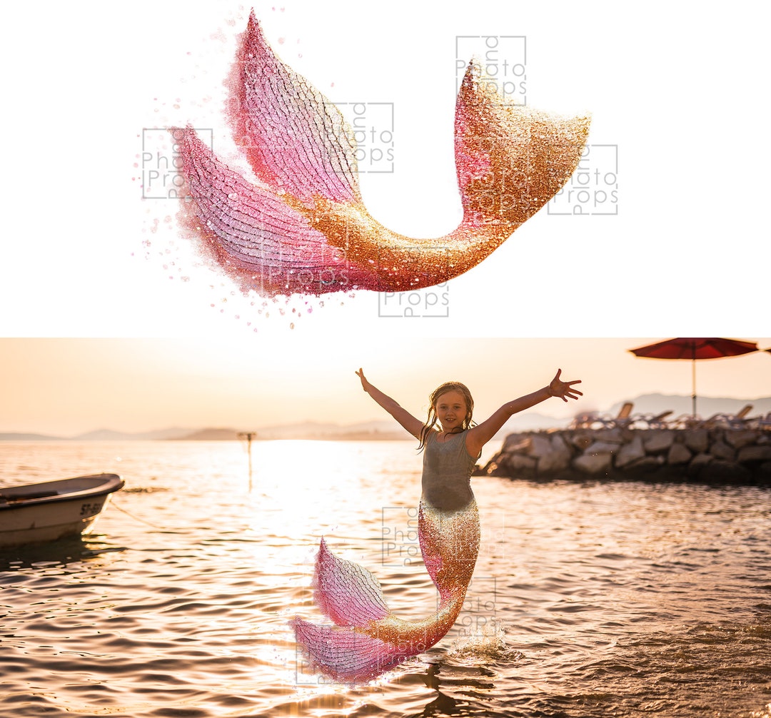Mermaid Tail Png Overlay Ready Digital Pink Gold Tail for Photography ...