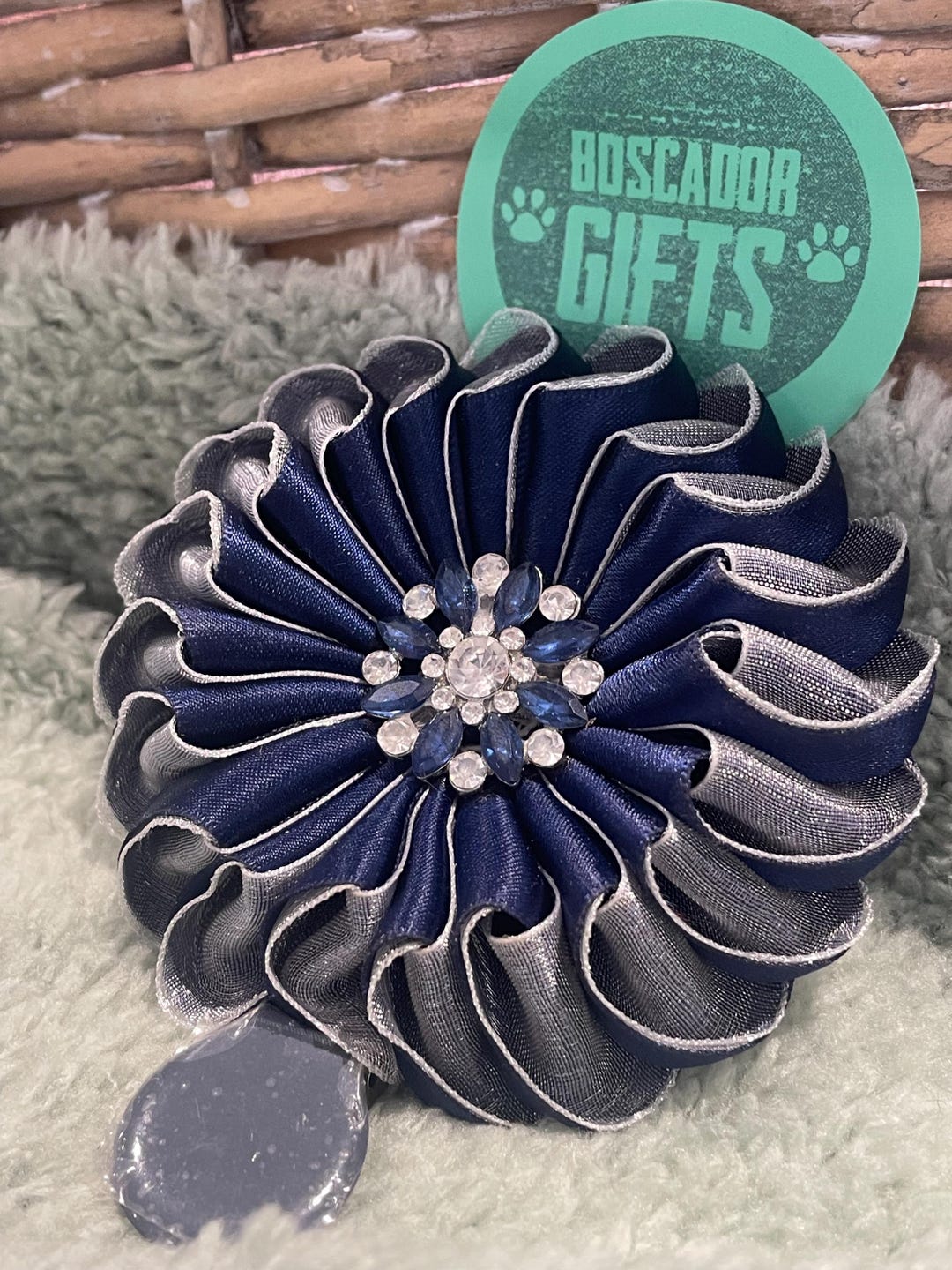 Navy Blue and Silver Ribbon, Stand Out, Intricate Folded Ribbon Design ...