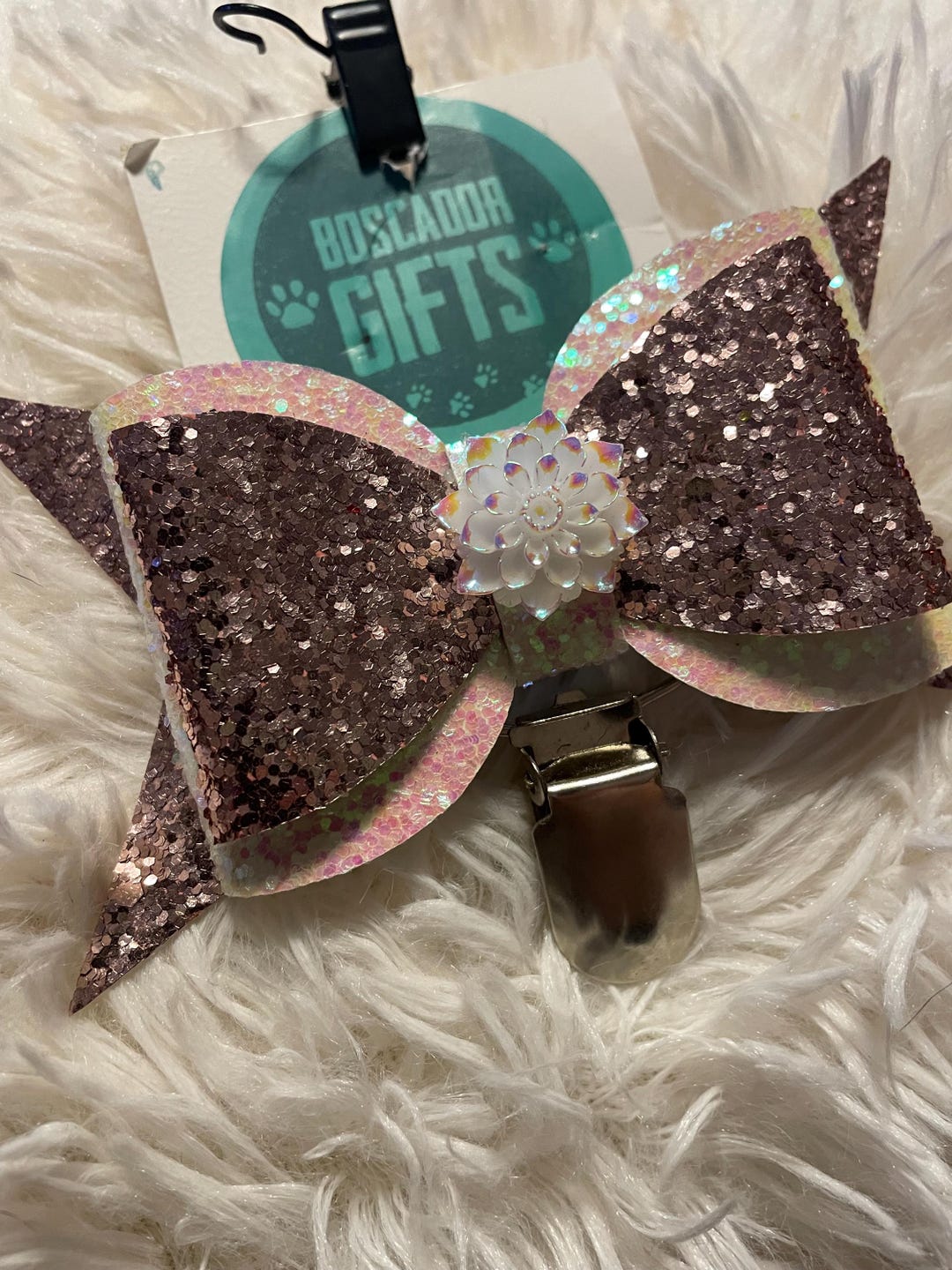 Ready Made Unique Rose Gold and Pink Bow Ring Clip, Dog Show Ring Clip ...