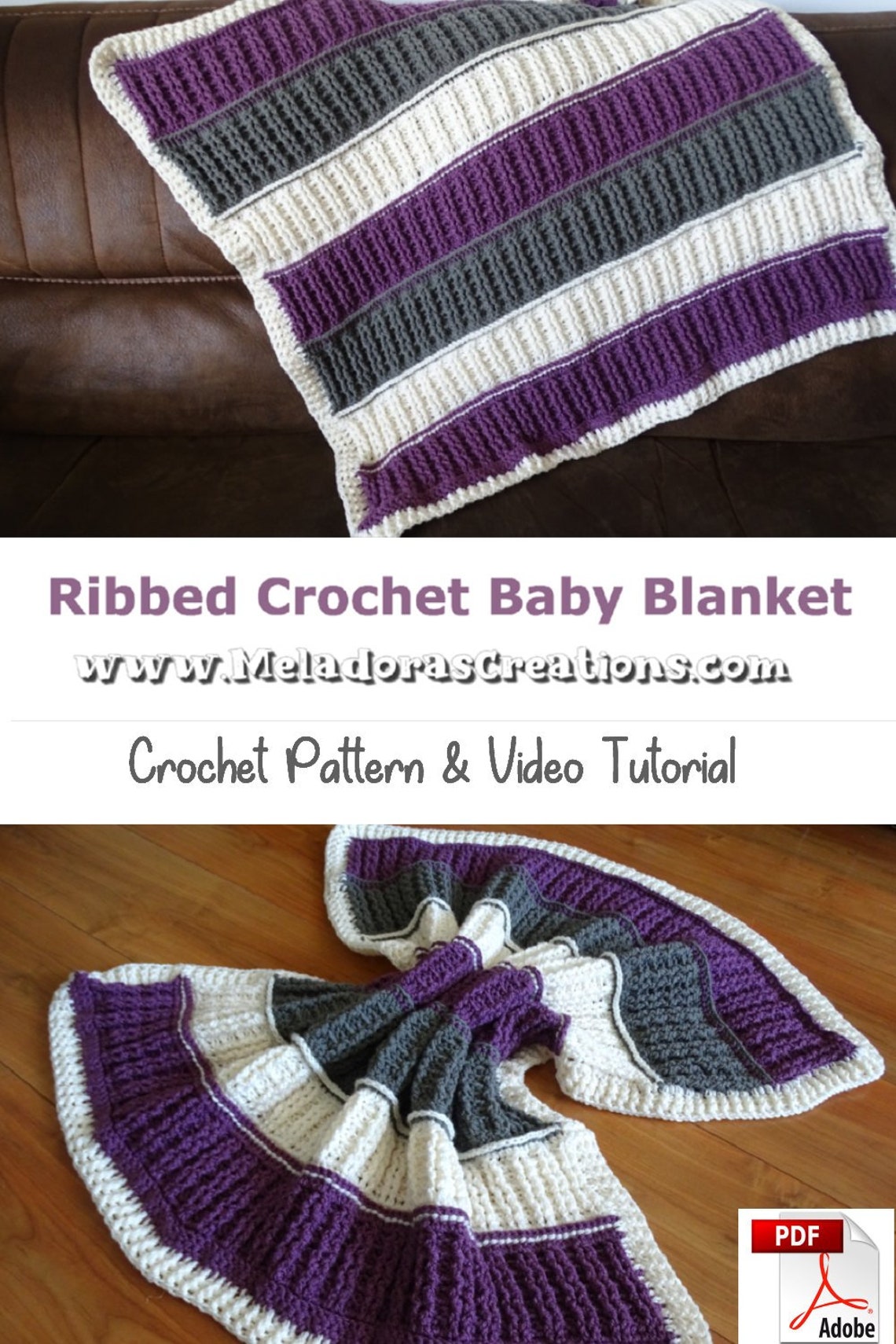 Ribbed Crochet Baby Blanket PDF Pattern - Etsy Israel