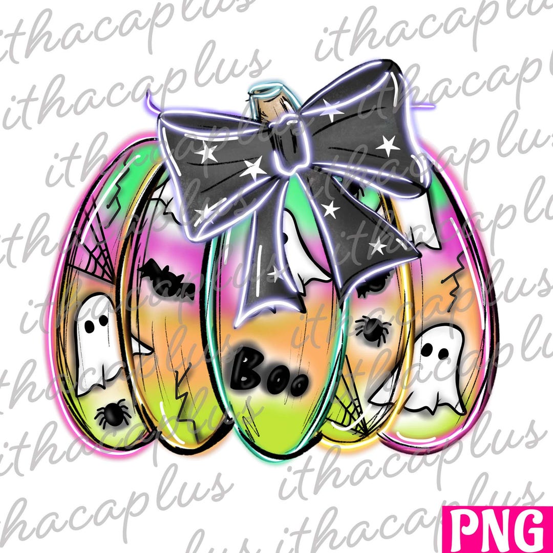 Halloween Neon Pumpkin Png, Bow Neon Png,spooky Season Png,thanksgiving ...
