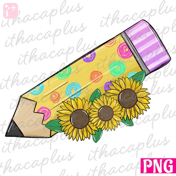 Back To School png Pencil with Flower png Teacher clipart | Etsy