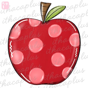 Back to School Png, Polka Dot Apple Png, Teacher Clipart, Back to ...