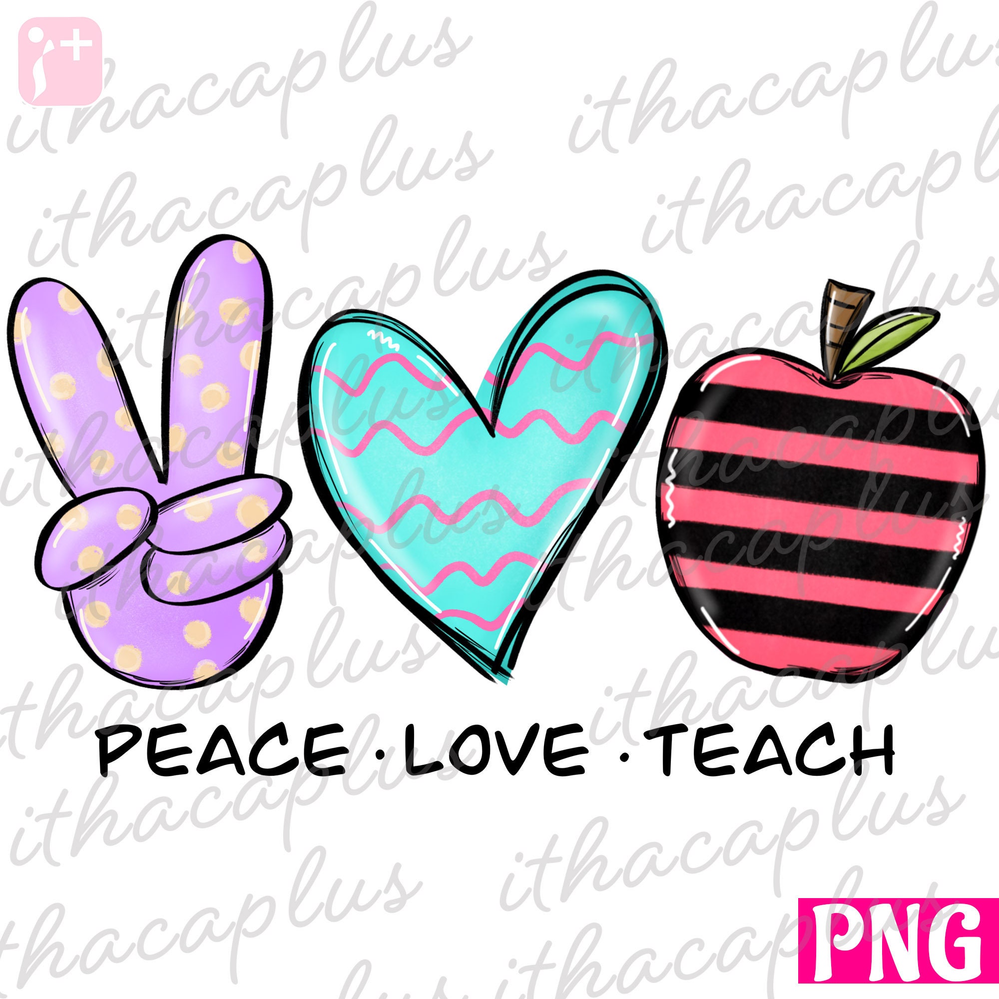 Peace Love Teach Png Teacher Apple Png Back to School - Etsy