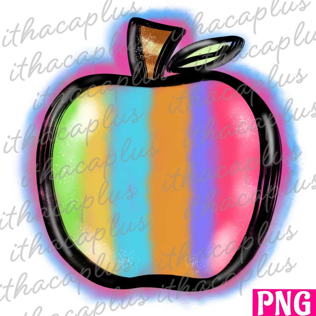 Back to School Png, Rainbow Airbrush School Apple Frame Sublimation ...