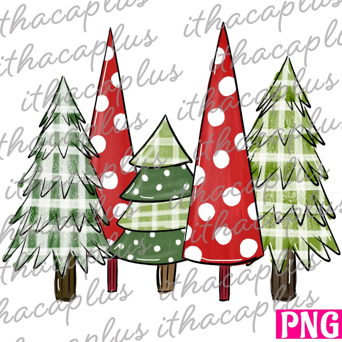 Christmas PNG Red Polka Dot Christmas Tree Digital Green | Etsy