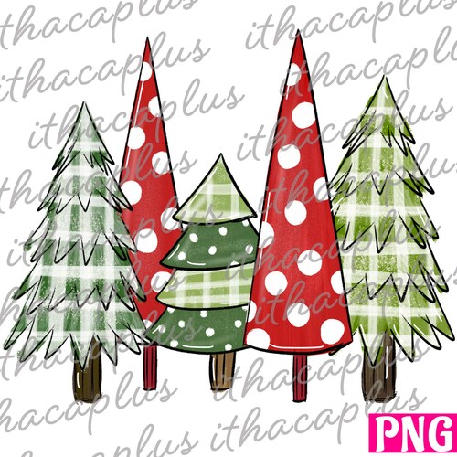 Christmas PNG Red Polka Dot Christmas Tree Digital Green - Etsy