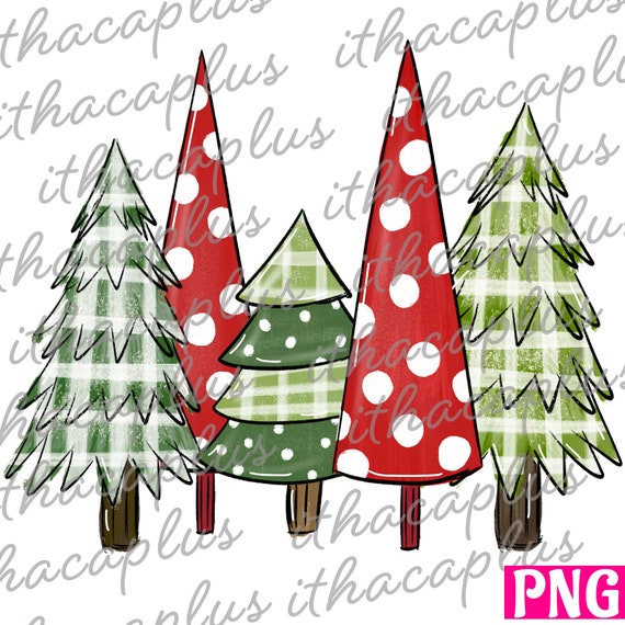 Christmas PNG Red Polka Dot Christmas Tree Digital Green | Etsy