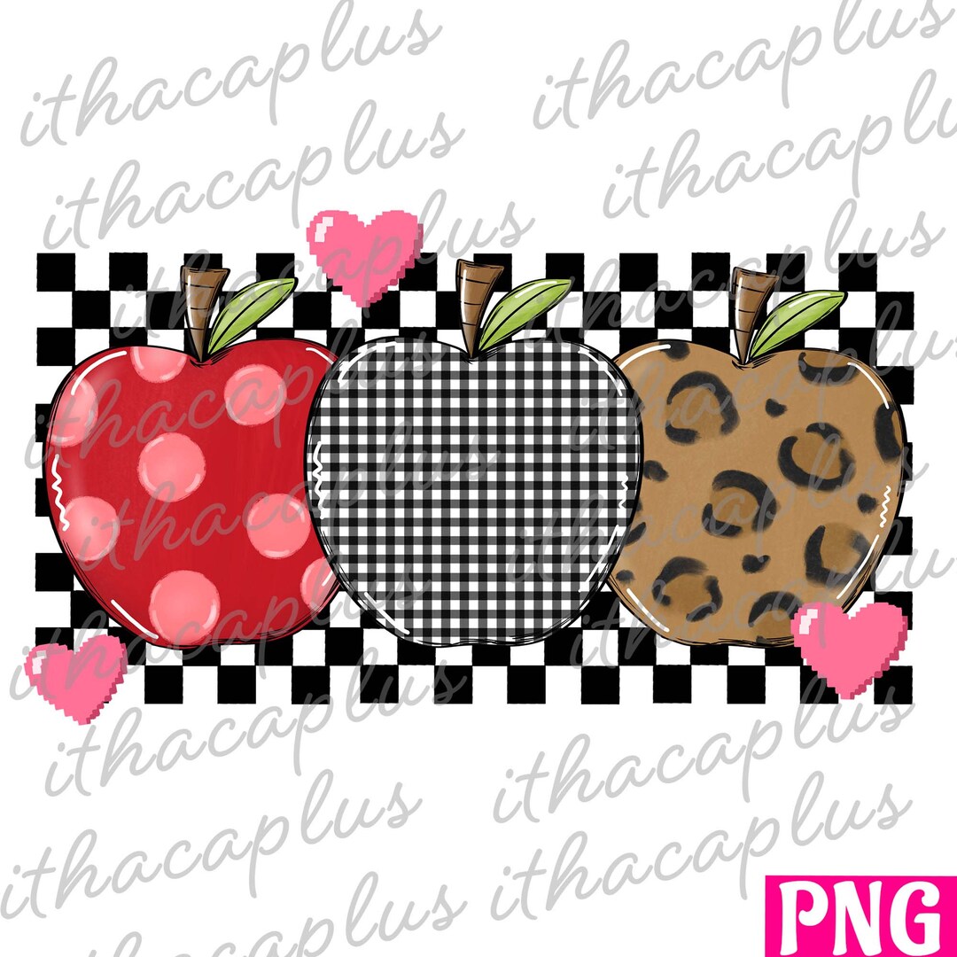 Retro Back to School Png, Leopard Apple Png, Teacher Clipart, Plaid ...
