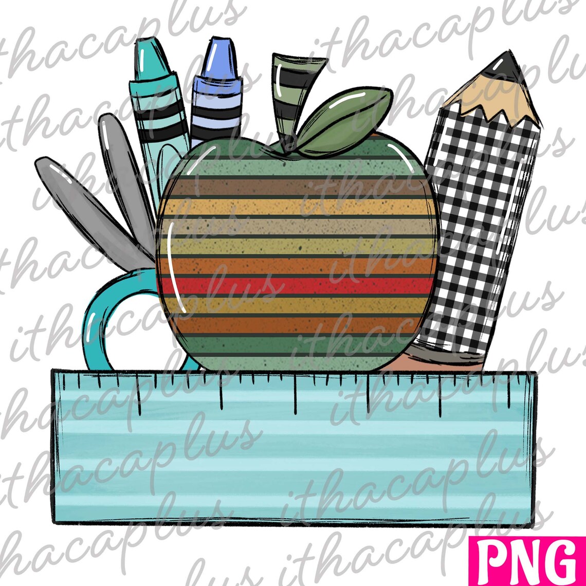Back to School Png Retro Color Apple Png Sublimation Teacher - Etsy