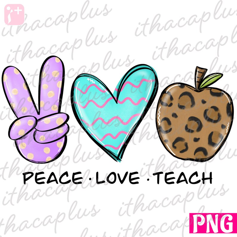 Back to School Png Peace Love Teach Png Teacher Apple Png | Etsy
