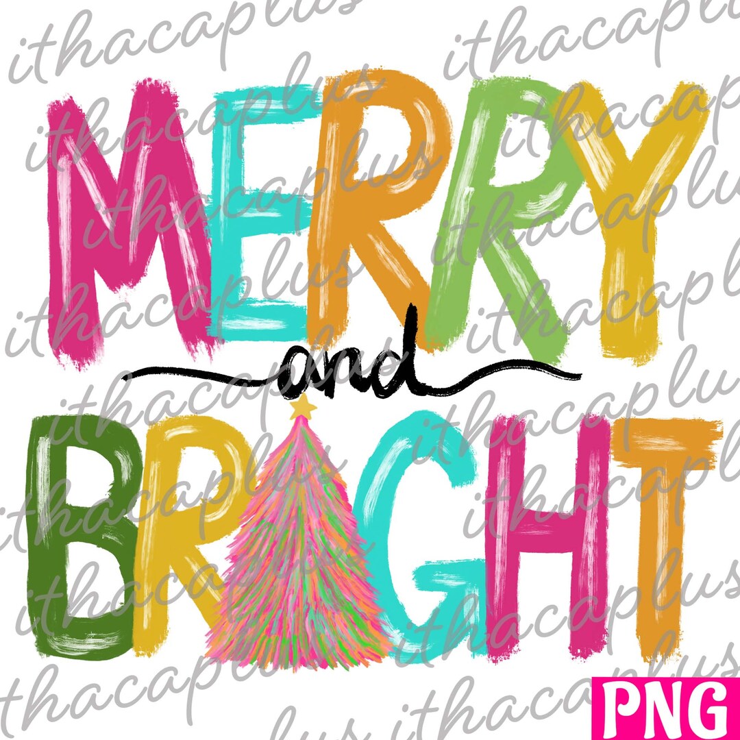 Merry and Bright PNG , Rainbow Christmas Tree Sublimation, Pastel ...