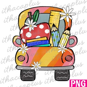Retro Back to School Png, Daisy Apple Pencil Png, Floral Back to School ...