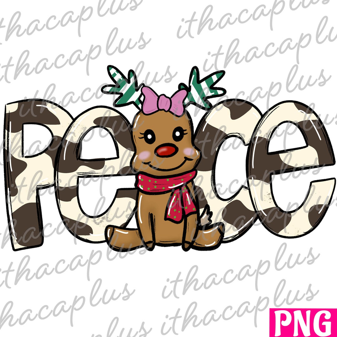 Christmas Png, Peace Png Reindeer Rudolph PNG Sublimation, Pink Bow ...