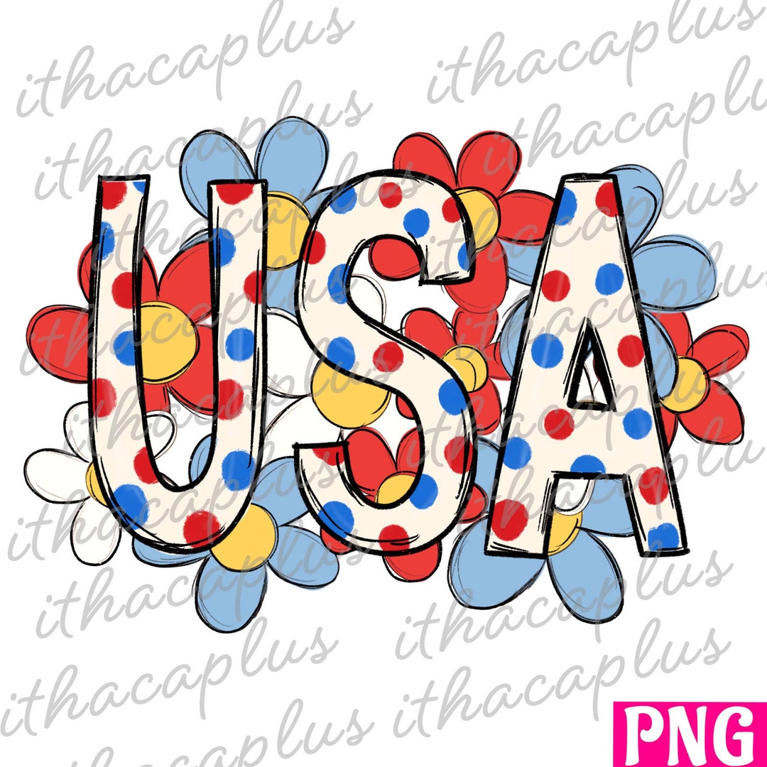 4th of July Png, Flower Patriotic Png, Hand Drawn Letters, Red White ...