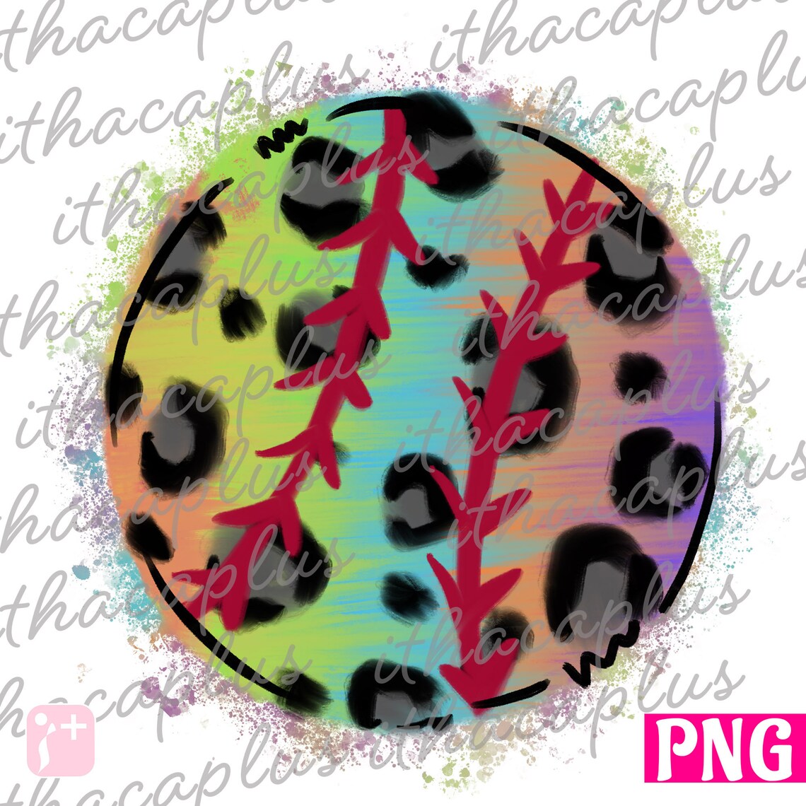 Rainbow leopard Baseball png colorful leopard Baseball | Etsy