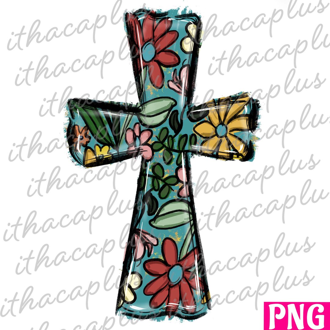 Watercolor Flower Cross PNG, Colorful Floral Cross Printable, Cross ...