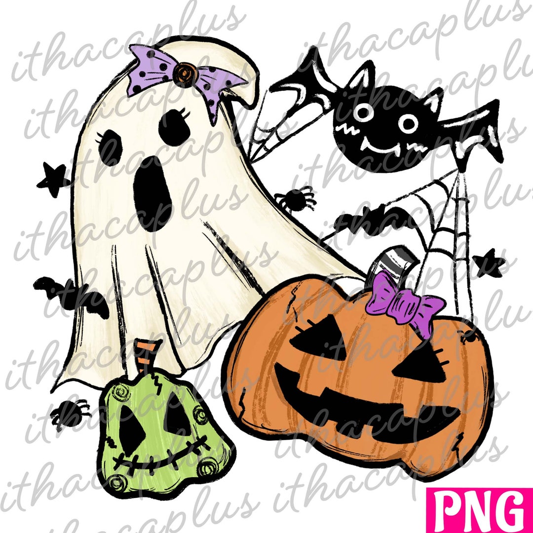 Halloween Png, Halloween Ghost Bat Pumpkin PNG for Girl Sublimation ...