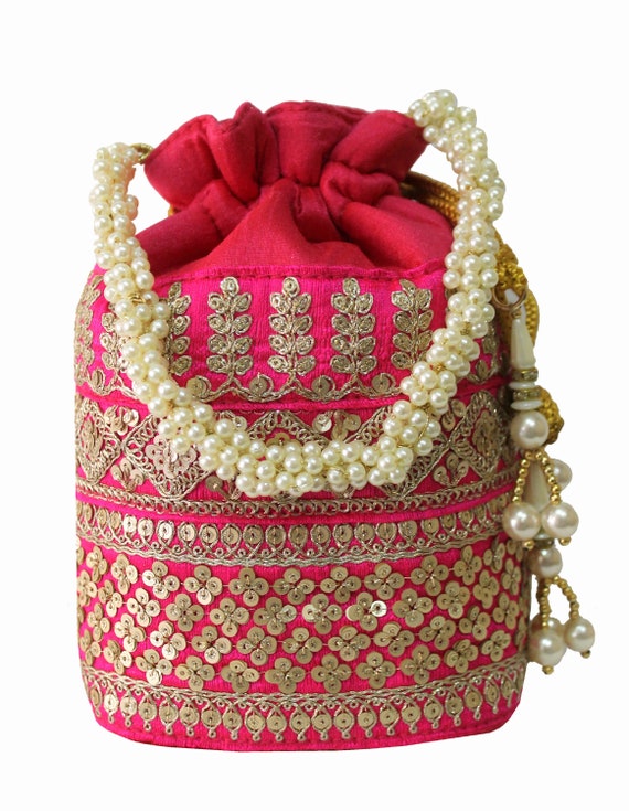 Designer Polti Bag for Women With Golden Embroidery and Pearl - Etsy