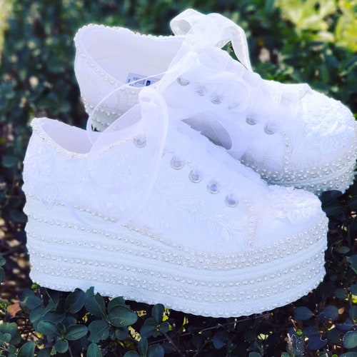 Wedding Shoes for Bride White Color Diamond and Pearl Plated - Etsy