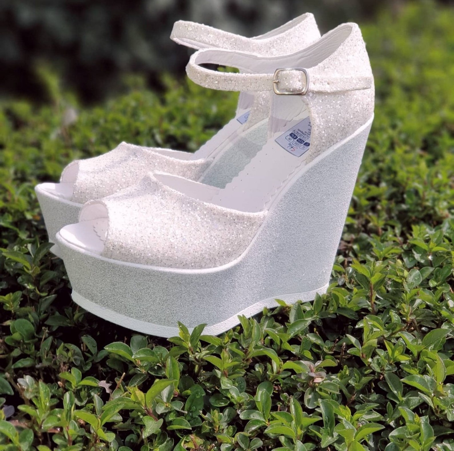 Wedge Heel White Glitter Bridal Shoes Color and Height Options ...